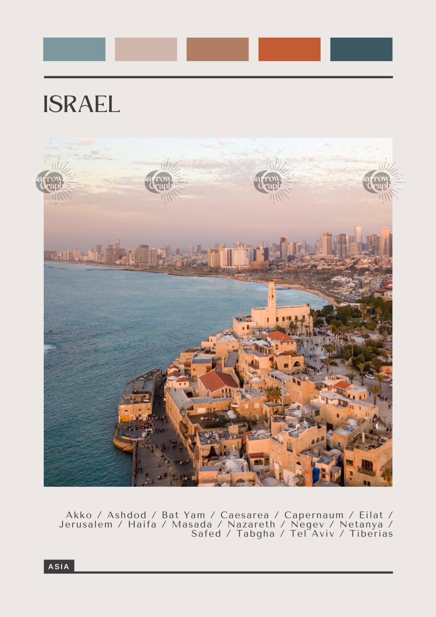 ISRAEL Travel Poster Color Block Travel Poster Digital - Etsy