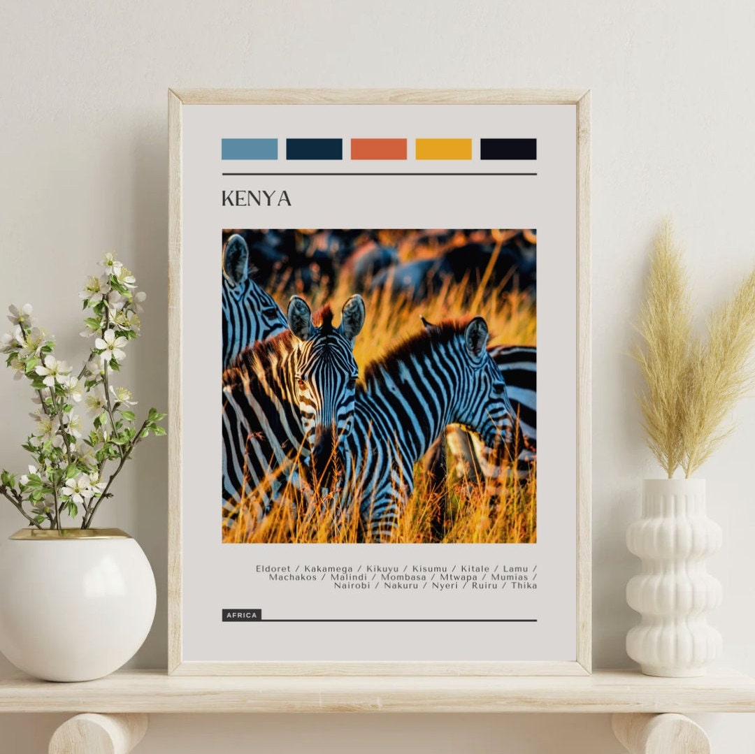PRINTED Kenya Poster - Travel Poster, Color Block Travel Poster - Etsy
