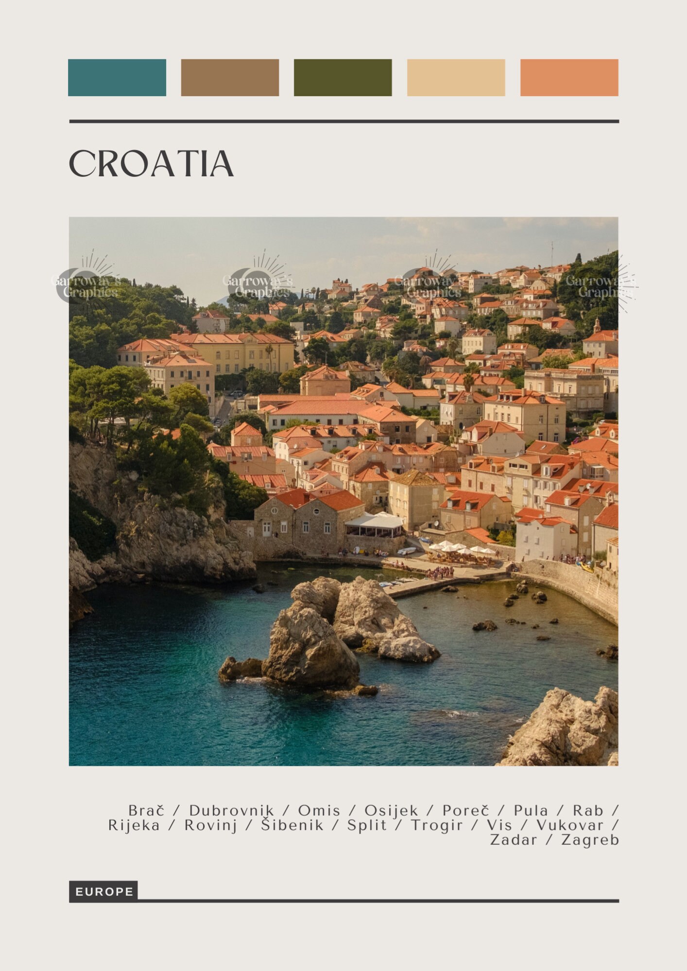 CROATIA - Travel Poster, Color Block Travel Poster, Digital Download ...