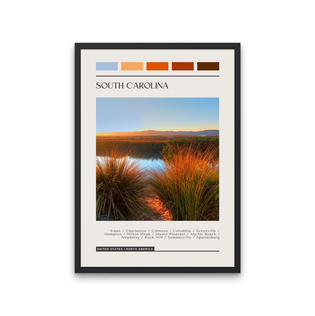 South Carolina Travel Poster: Modern Color Block Print (digital ...