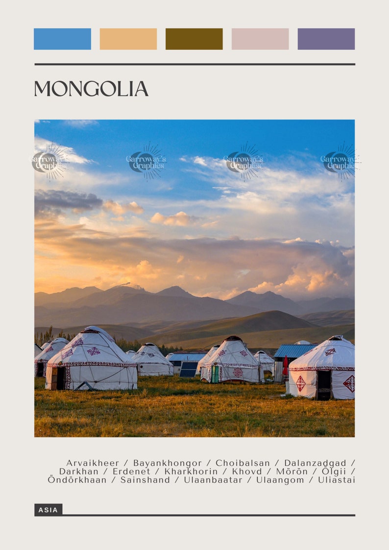 MONGOLIA Travel Poster, Color Block Travel Poster, Digital Download ...