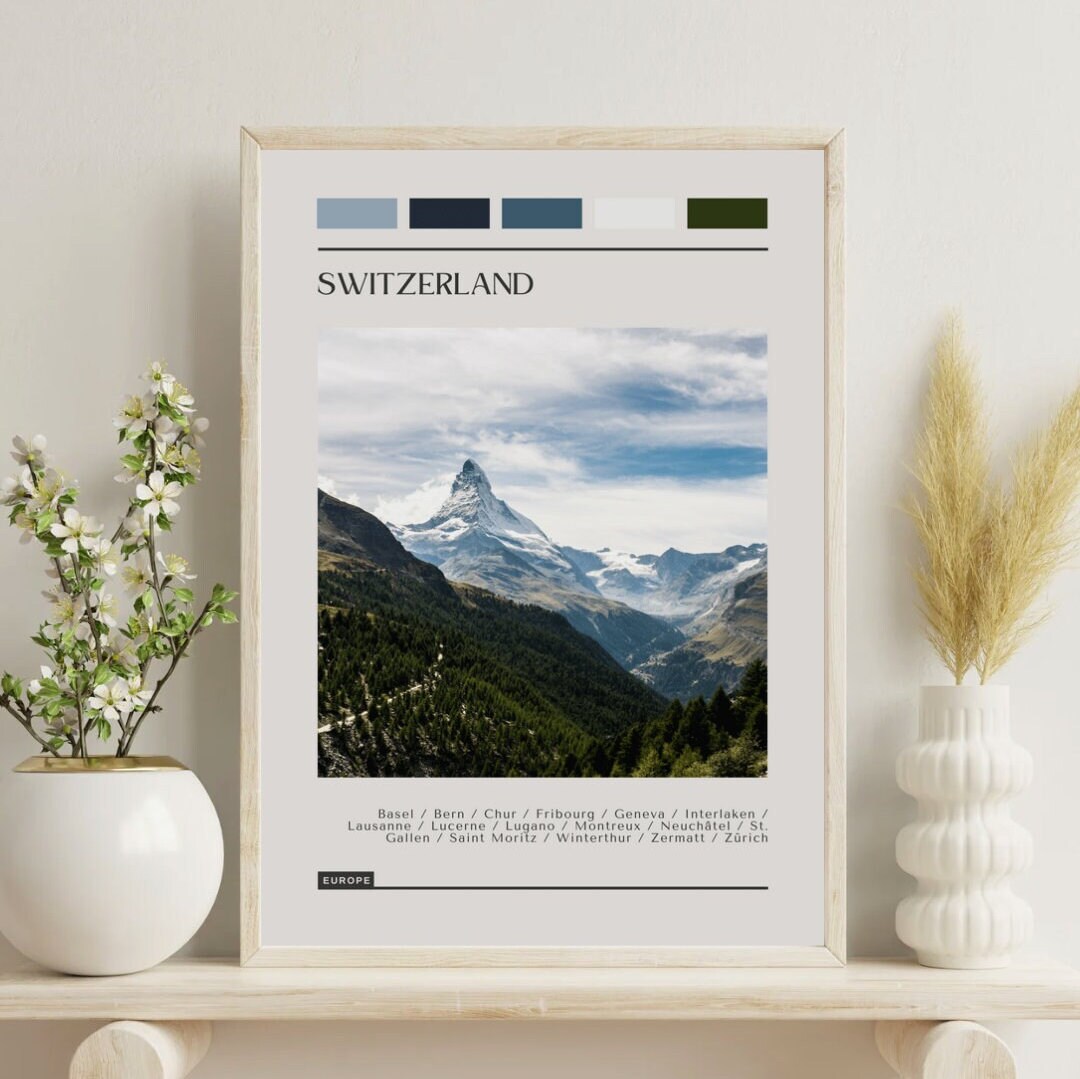 Switzerland Travel Poster: Color Block Style Art Print - Etsy