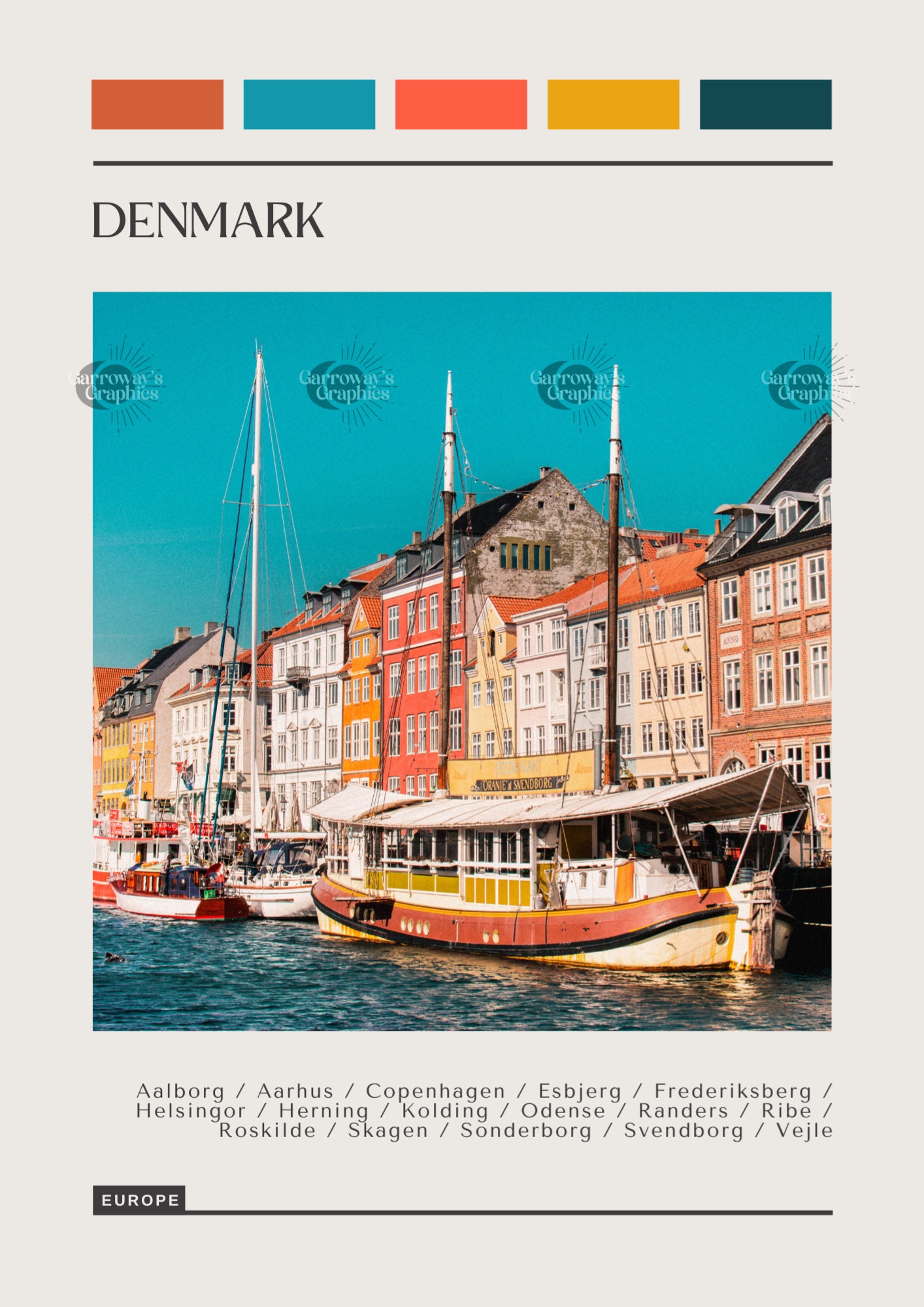 DENMARK Travel Poster, Color Block Travel Poster, Digital Download ...