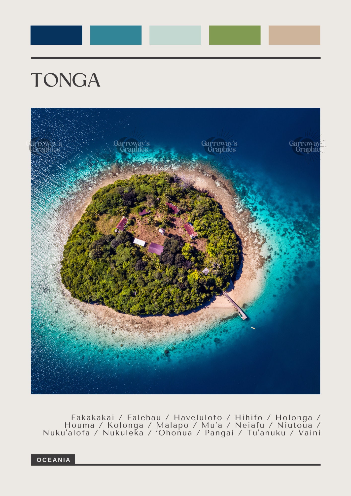 TONGA - Travel Poster, Color Block Travel Poster, Digital Download ...