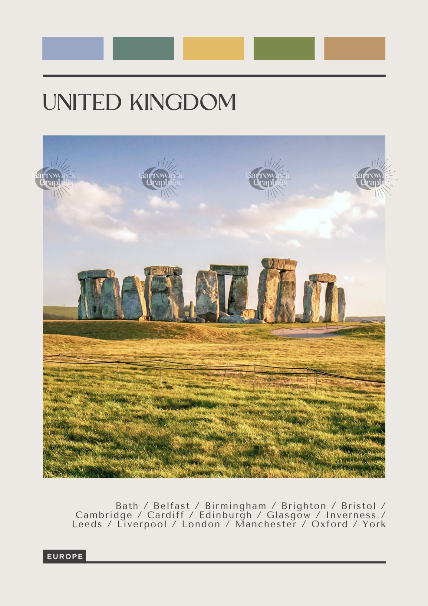 UNITED KINGDOM Travel Poster Color Block Travel Poster - Etsy