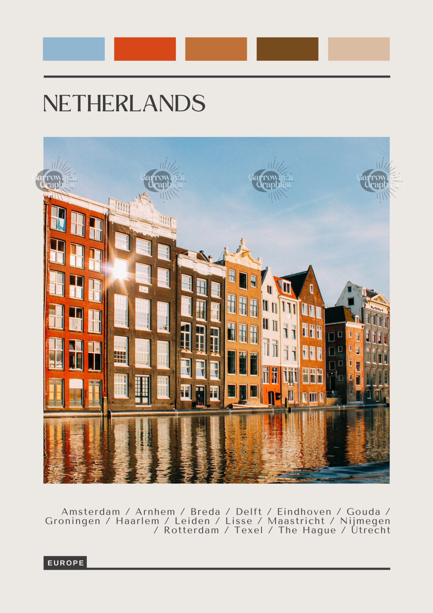 NETHERLANDS Travel Poster Color Block Travel Poster - Etsy
