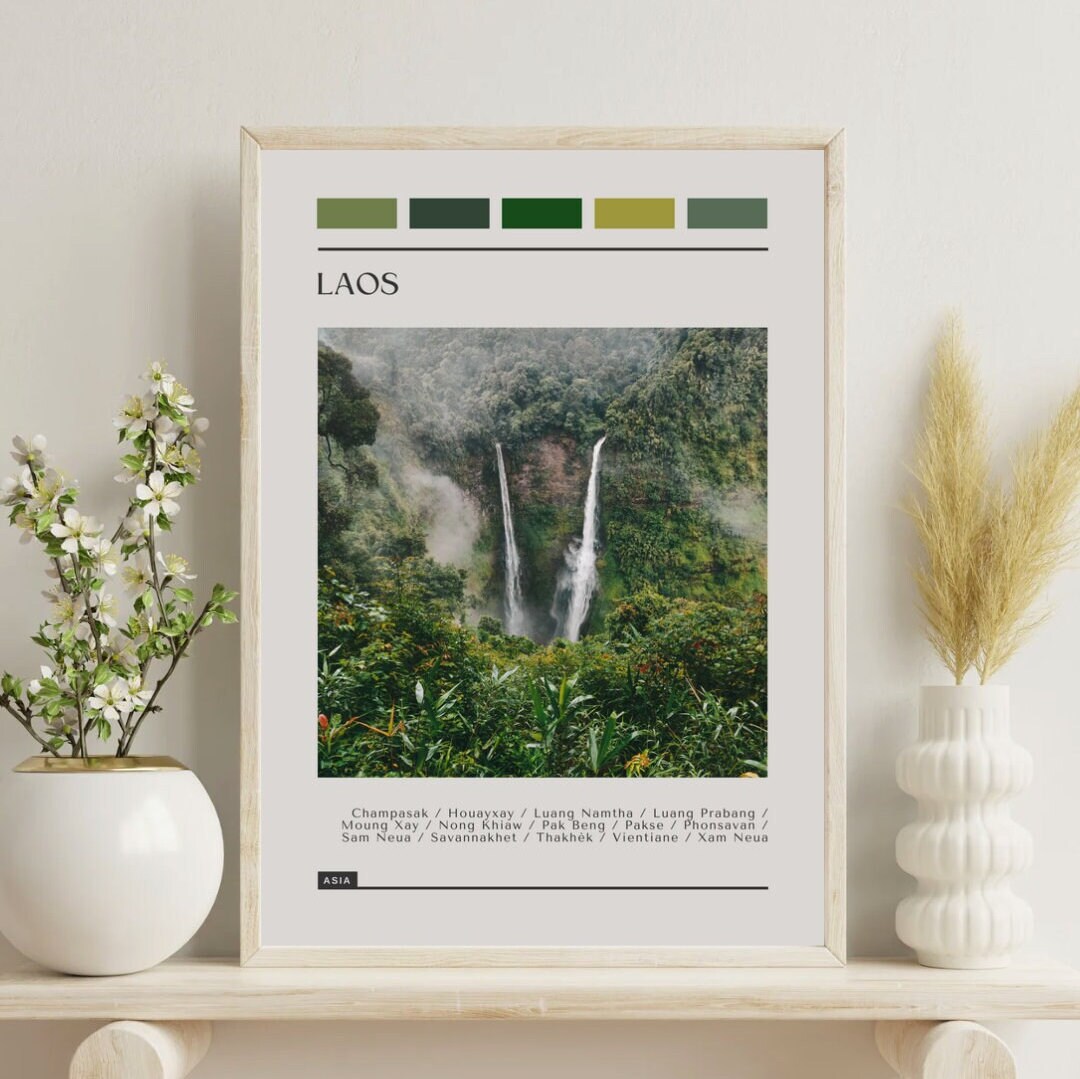 PRINTED Laos Poster - Travel Poster, Color Block Travel Poster - Etsy