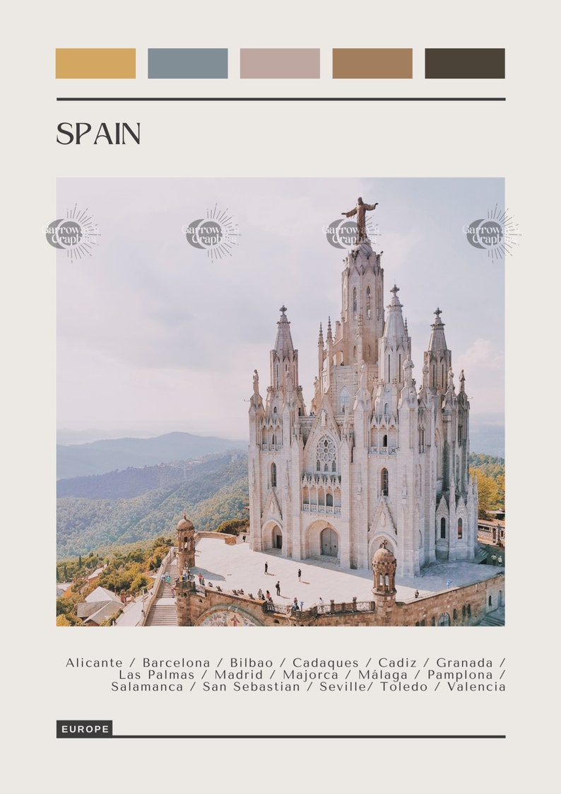 SPAIN Travel Poster Color Block Travel Poster Digital - Etsy