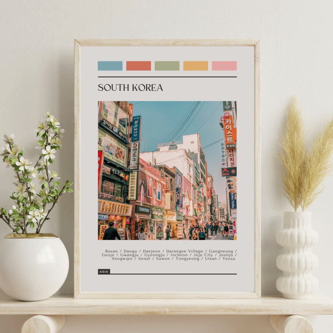 PRINTED South Korea Poster - Travel Poster, Color Block Travel Poster ...