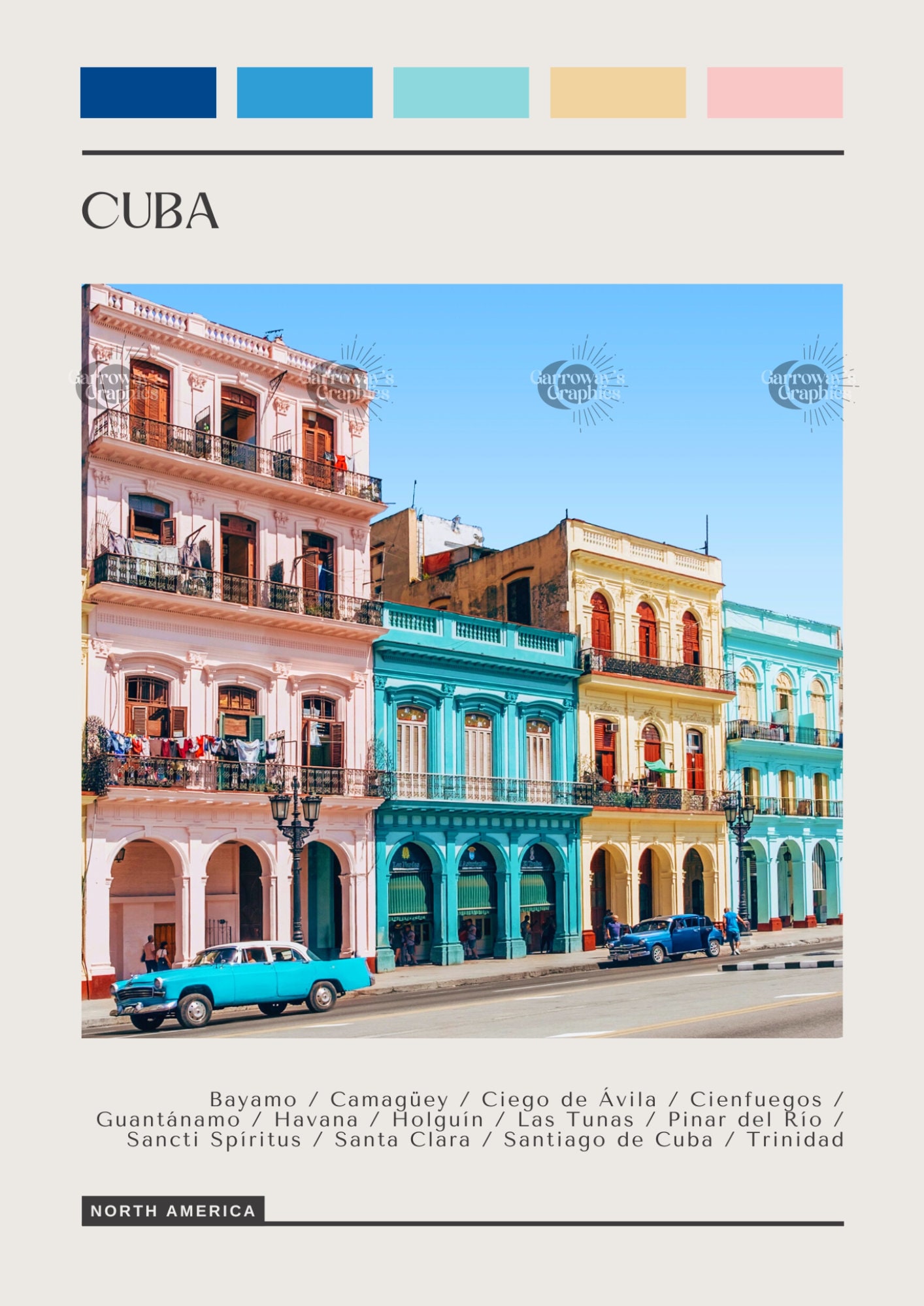 CUBA Travel Poster, Color Block Travel Poster, Digital Download ...