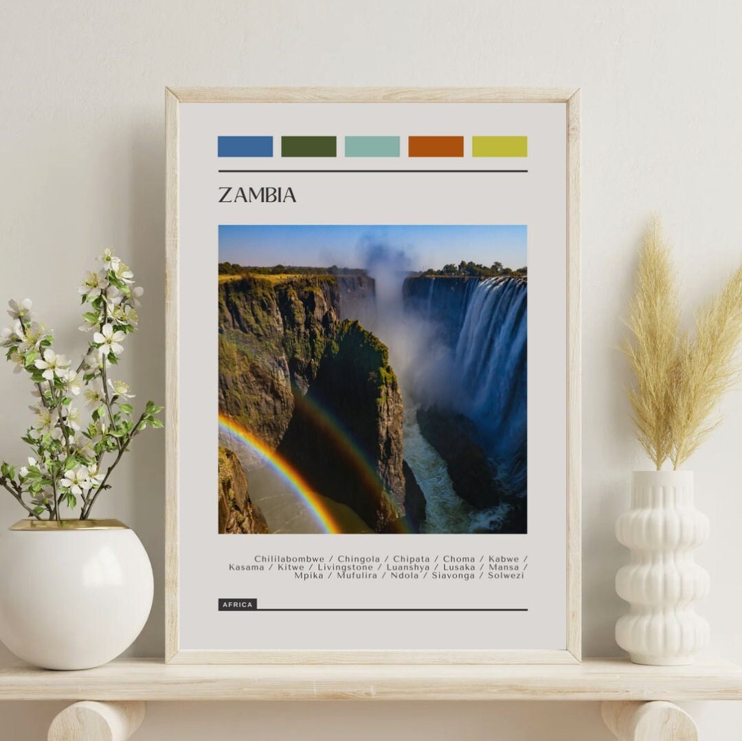 PRINTED Zambia Poster - Travel Poster, Color Block Travel Poster - Etsy