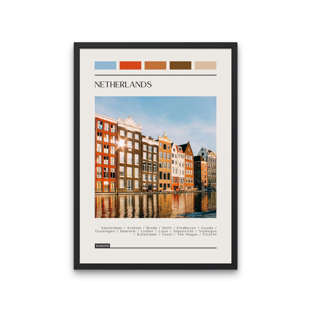 NETHERLANDS - Travel Poster, Color Block Travel Poster, Digital ...