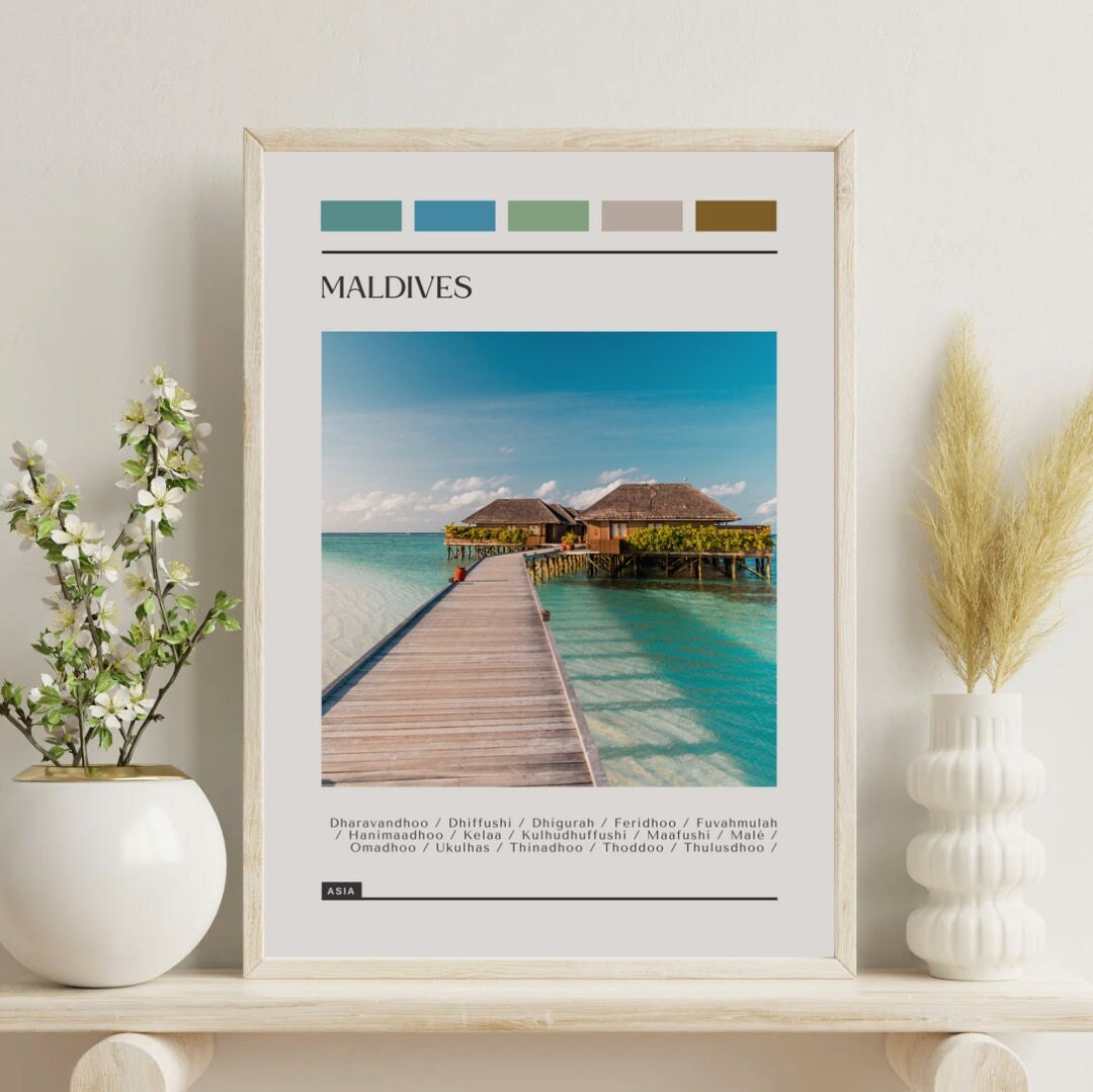 PRINTED Maldives Poster - Travel Poster, Color Block Travel Poster - Etsy