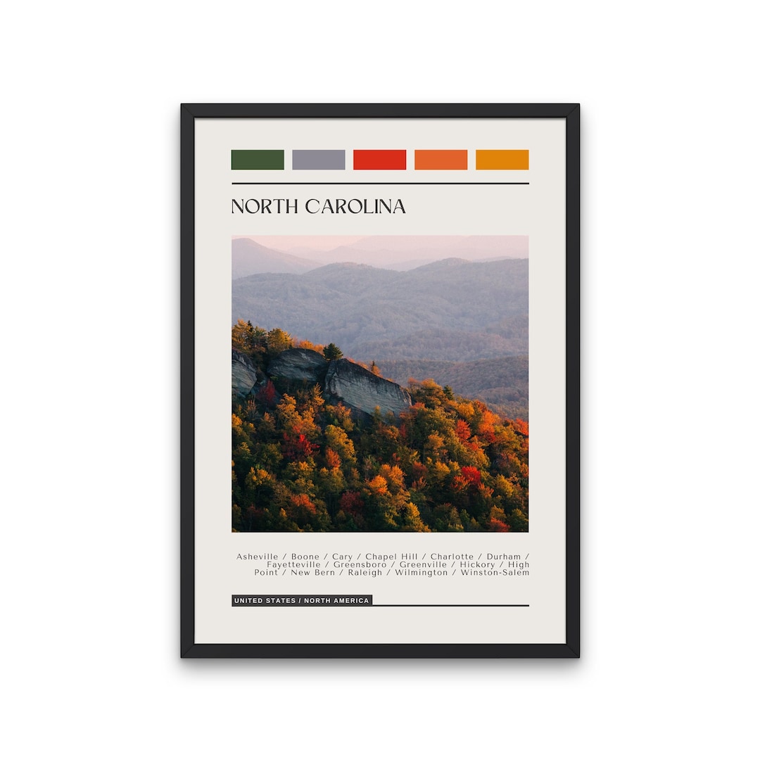 North Carolina Travel Poster: Modern Color Block Print (digital ...
