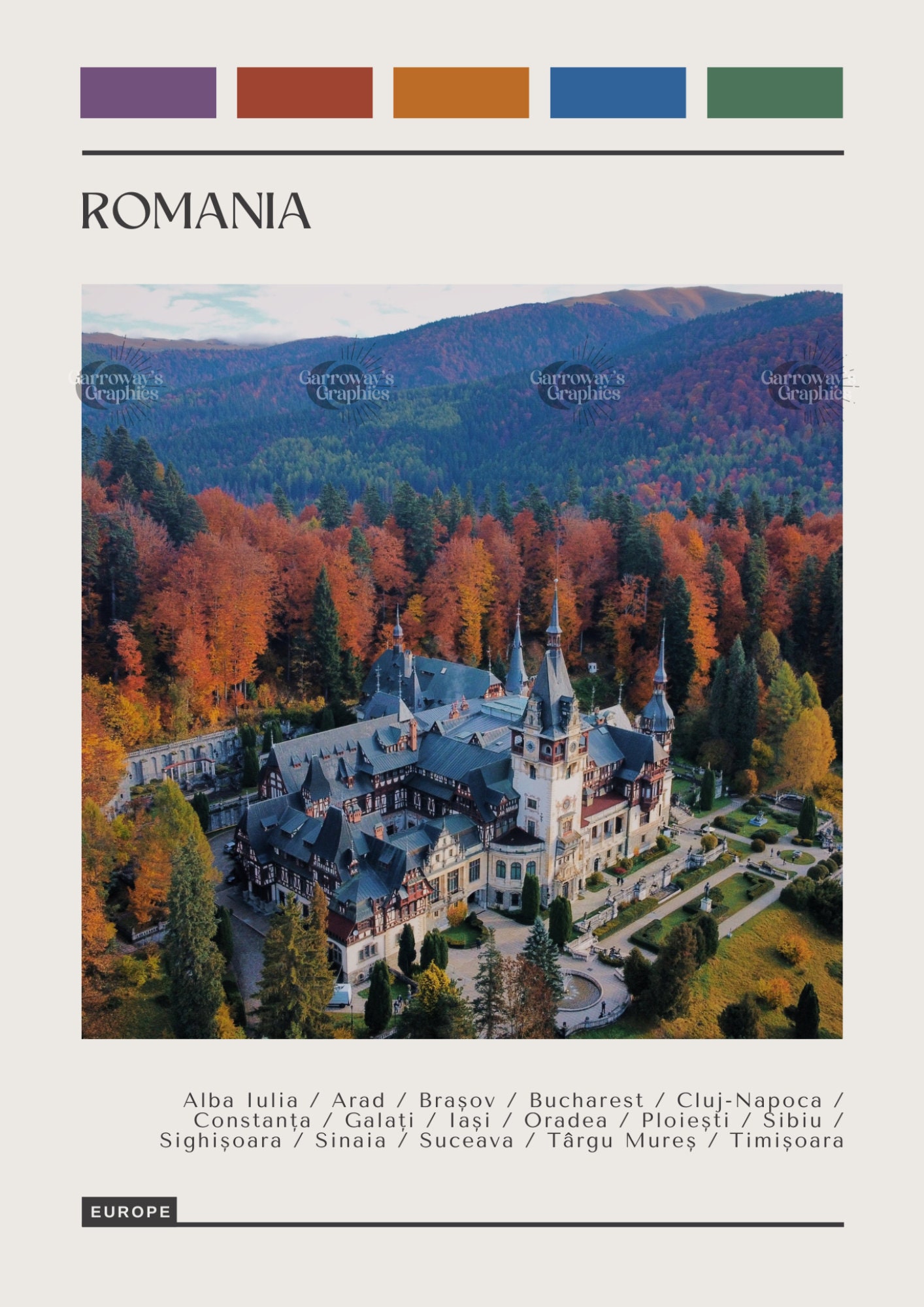 ROMANIA Travel Poster, Color Block Travel Poster, Digital Download ...