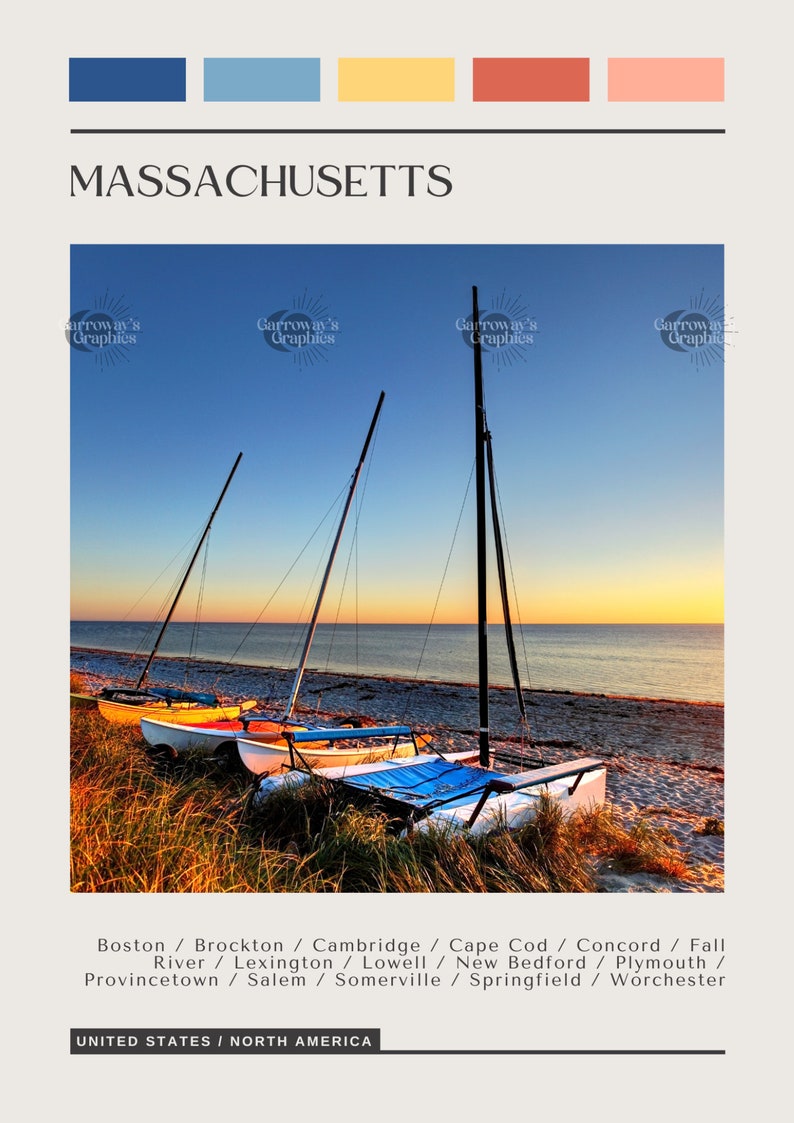 MASSACHUSETTS Travel Poster Color Block Travel Poster - Etsy