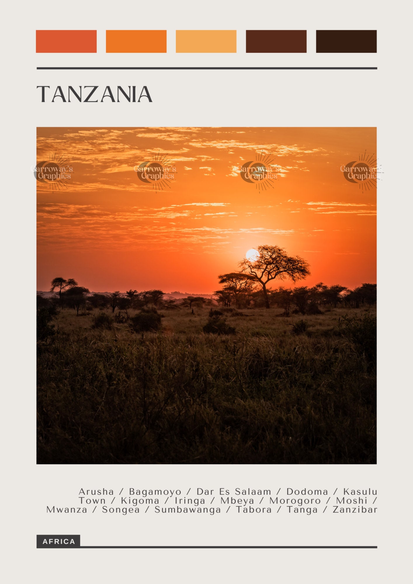 TANZANIA Travel Poster Color Block Travel Poster Digital - Etsy
