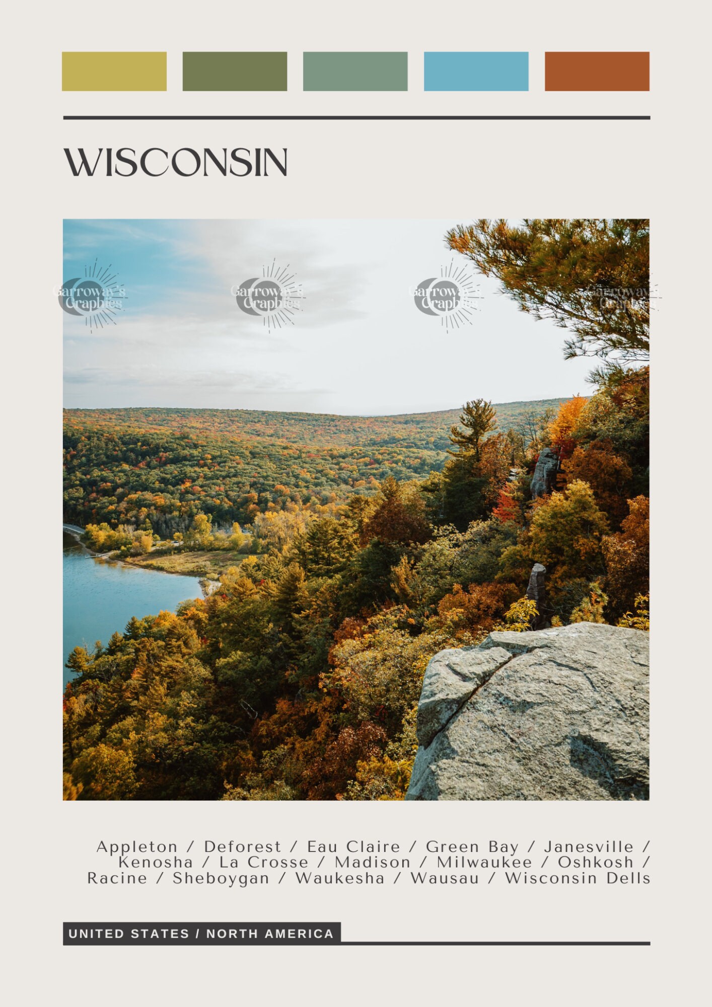 Wisconsin Travel Poster: Modern Color Block Print (digital Download) - Etsy