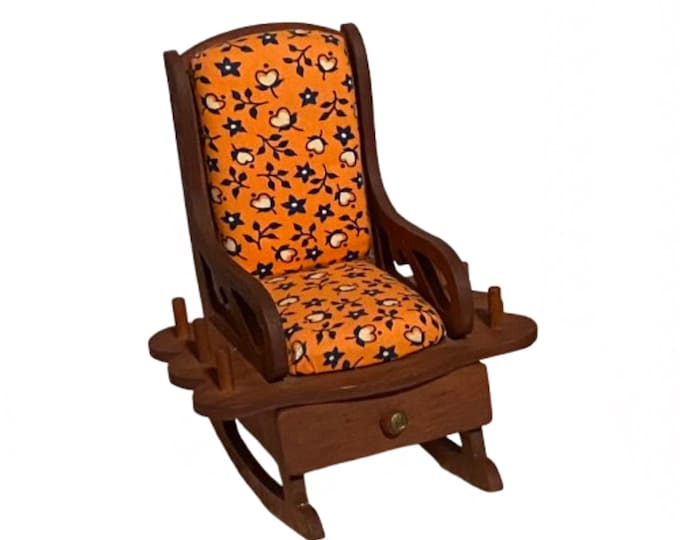 Vintage Wooden Rocking Chair Pincushion Drawer Thread Spool Holder ...