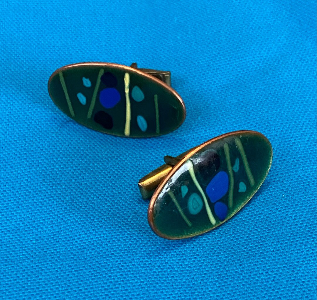 Vintage Early 60s Enamel Copper Wide Oval Cuff Links - Etsy