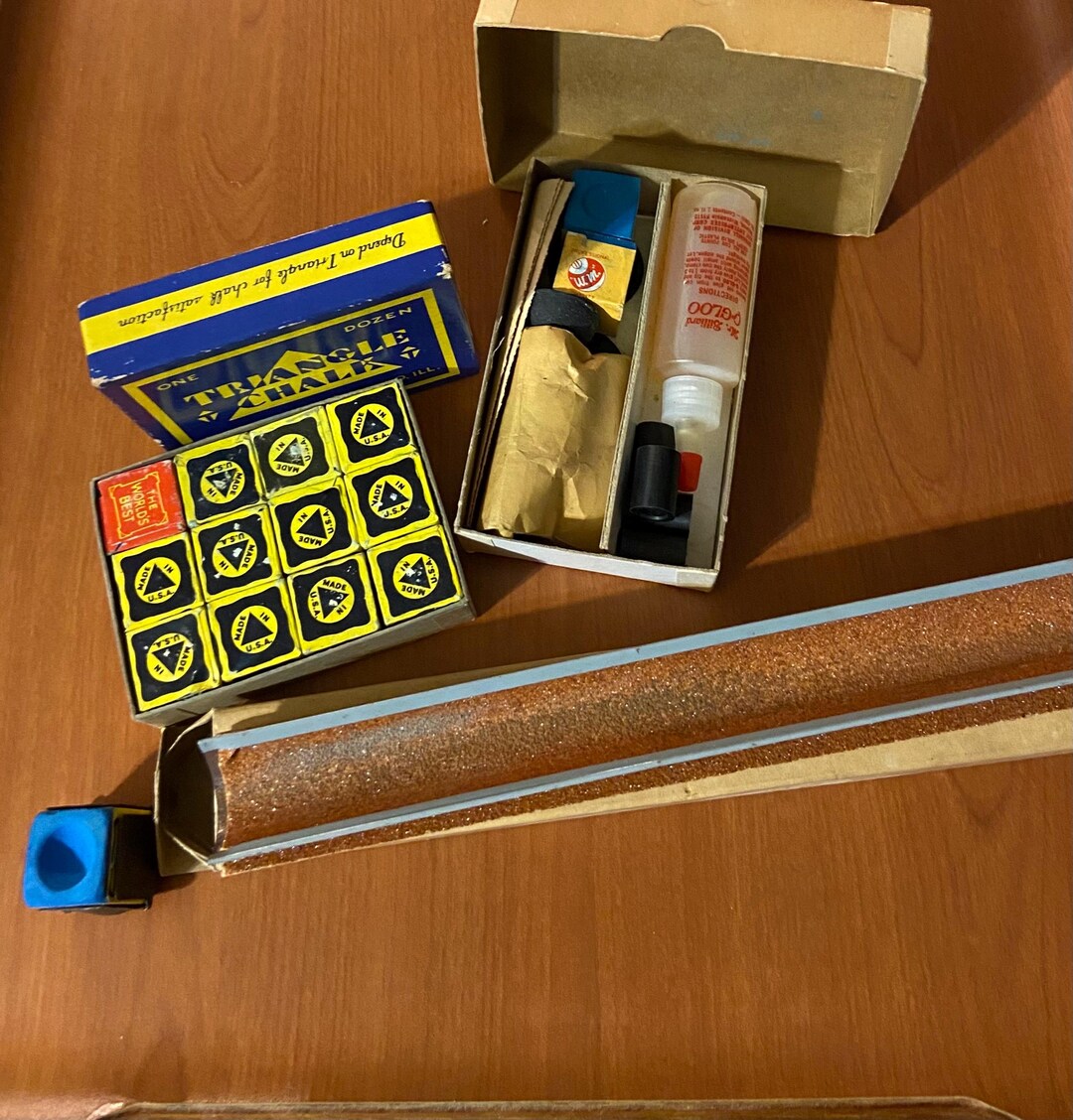 Vintage Billiards Cue Repair Kit & Triangle Chalk Set – Midcentury Game ...