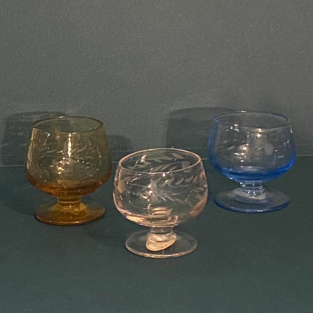 Vintage Hand Cut Miniature Brandy Snifters Pedestal Glasses 3 Colors - Etsy