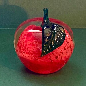 Vintage Red Apple Paperweight Green Leaf in Clear - Etsy