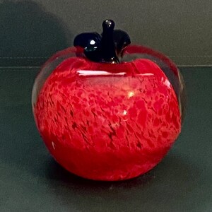 Vintage Red Apple Paperweight Green Leaf in Clear - Etsy