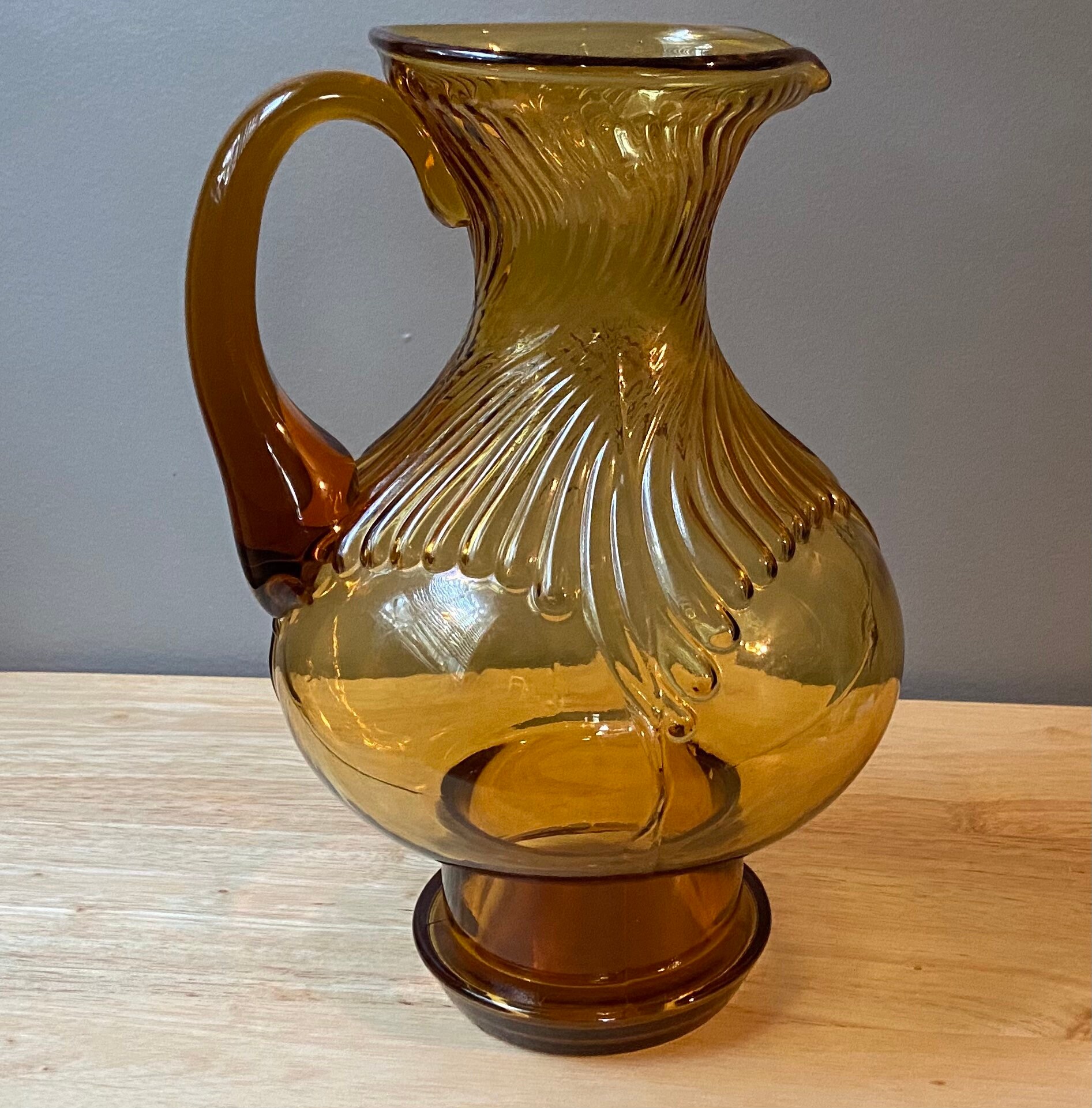 Vintage MCM Amber Wide Pedestal Pitcher Swirled Narrow Neck | Etsy