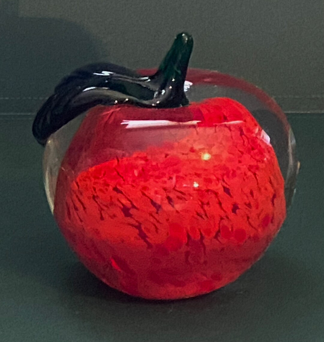 Vintage Red Apple Paperweight Green Leaf in Clear - Etsy