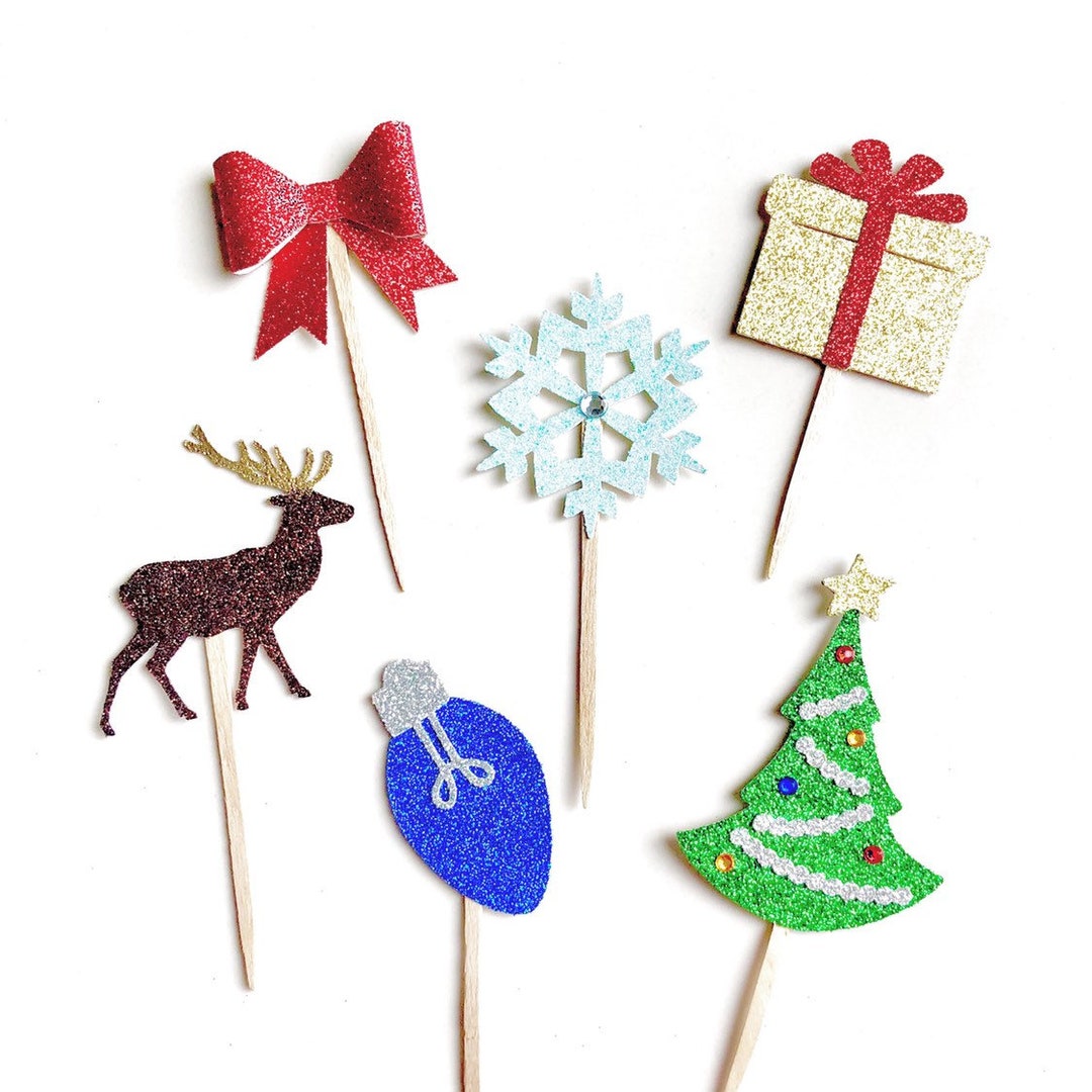 Christmas Themed Cupcake Toppers (12 Ct) - Etsy