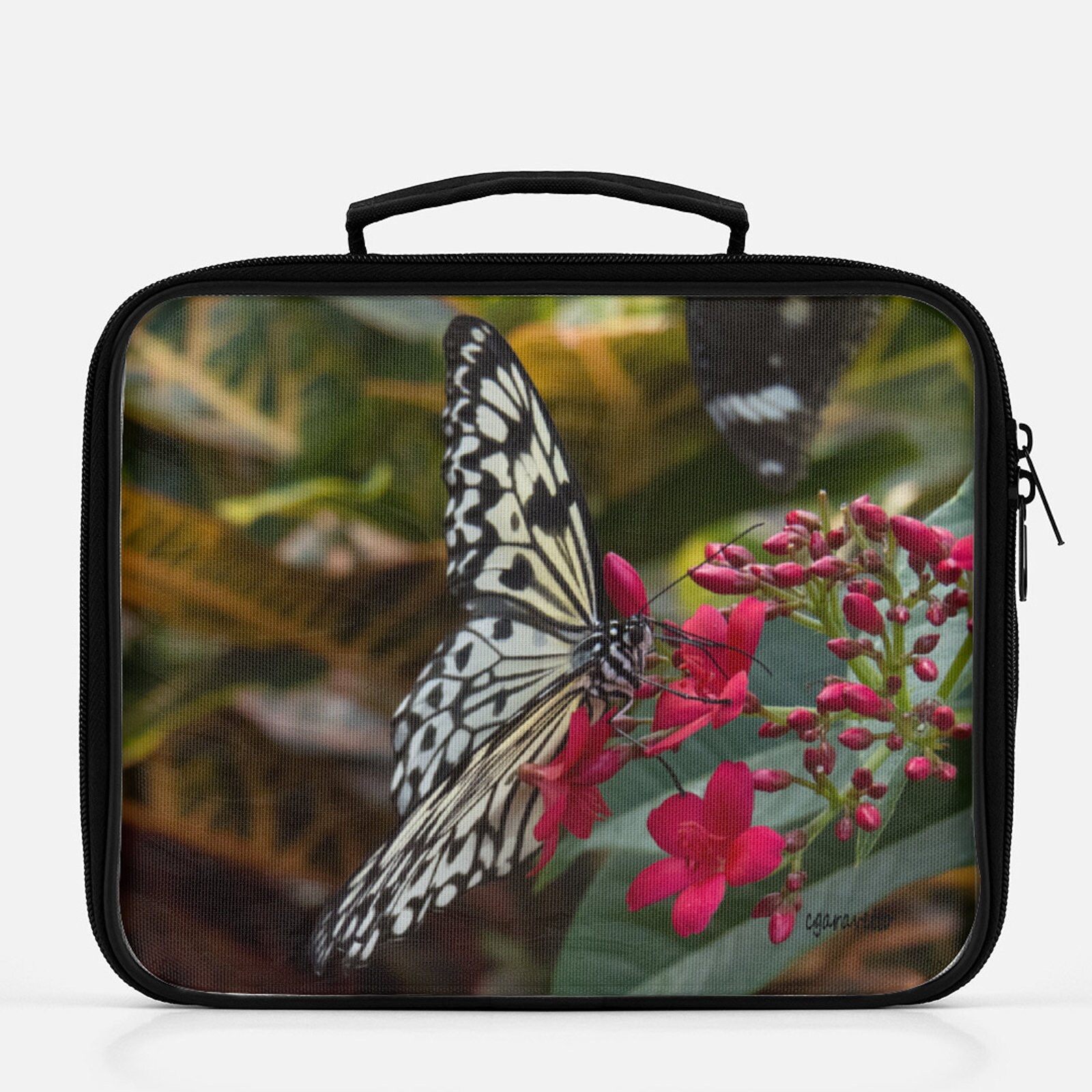Black and White Butterfly Art on an Insulated Lunch Box Versatile Tote ...