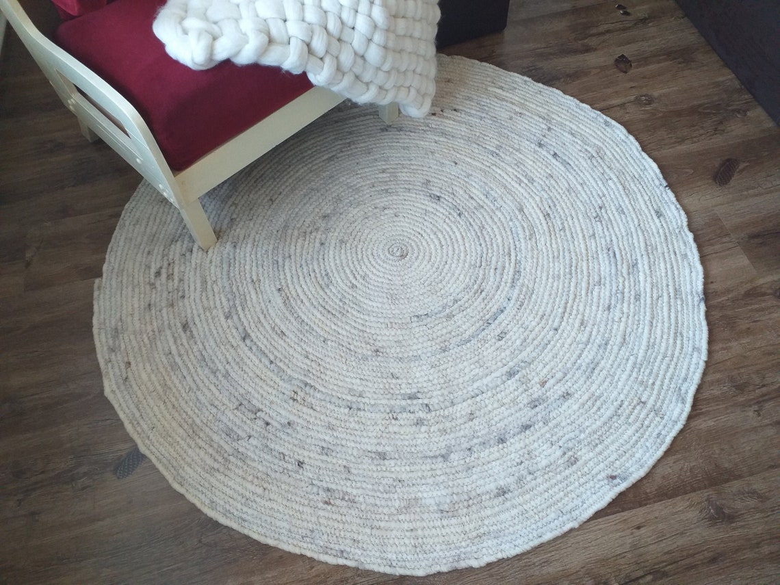 Round Area Rug White/ Natural Wool Handmade Carpet/ Round Rug - Etsy
