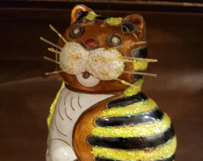 Vintage Cat With Fish Metal and Ceramic Christmas Ornament - Etsy