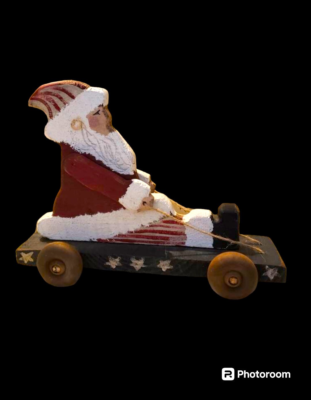 Large Primitive All American Red White Blue Santa on Wood Go Kart ...