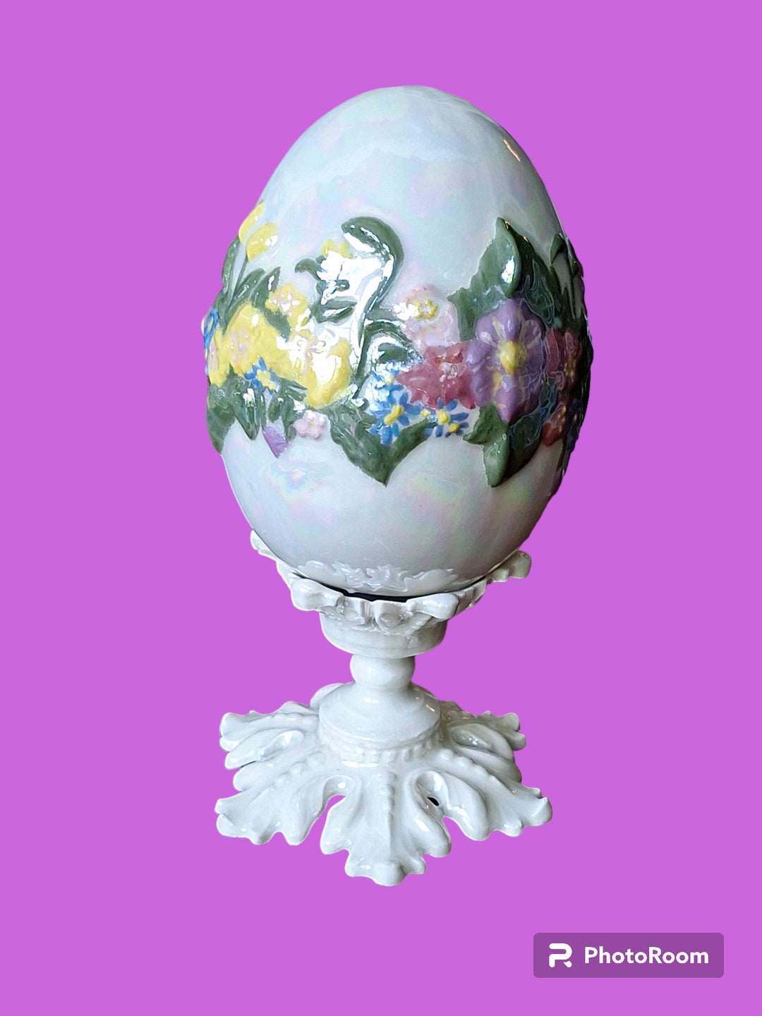 Vintage Easter Porcelain Egg and Stand Handmade Beautiful Display ...