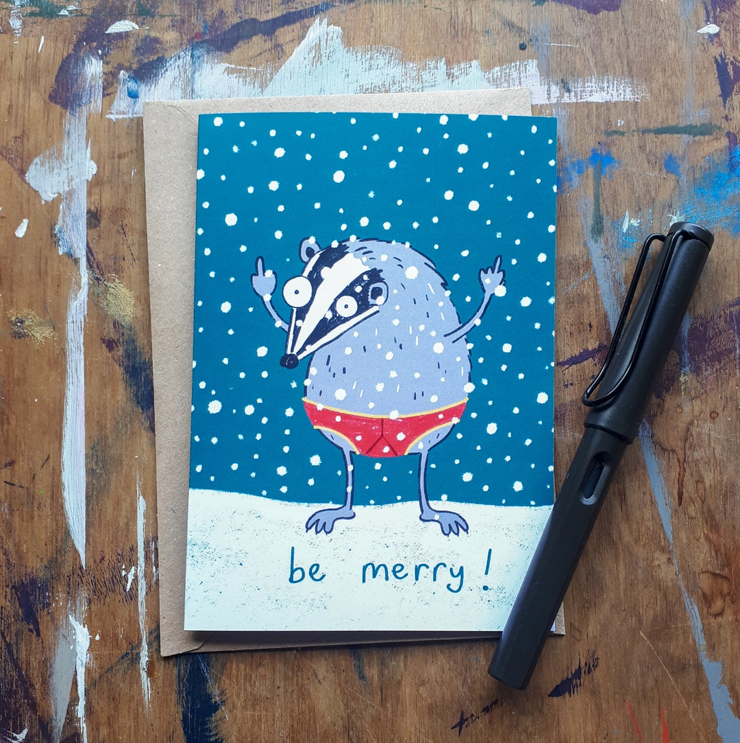 Sweary Badger Christmas Card, Funny Badger Xmas Card, Badger Pants Card ...
