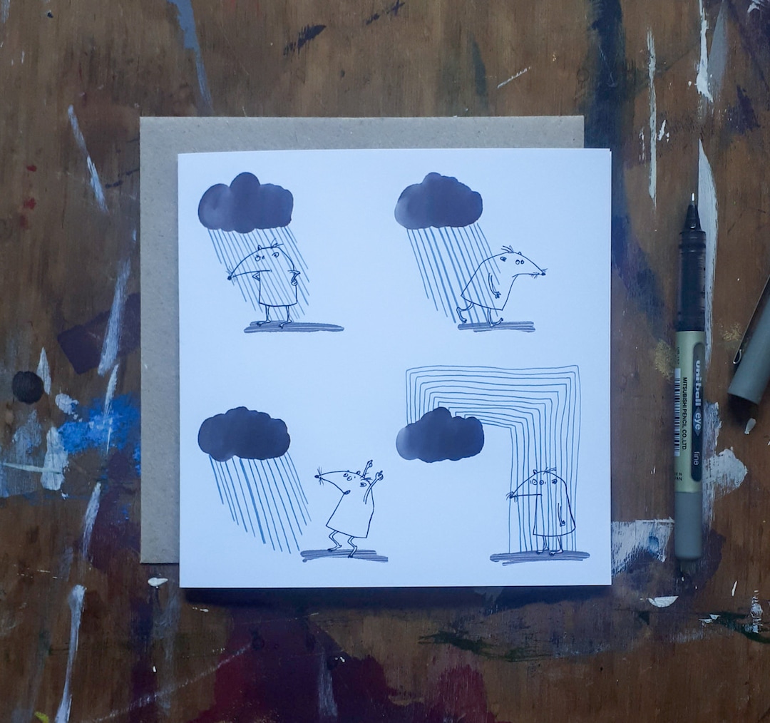 Funny Card for Pessimists, Comic Strip Card, Raincloud Art, Bad Day ...