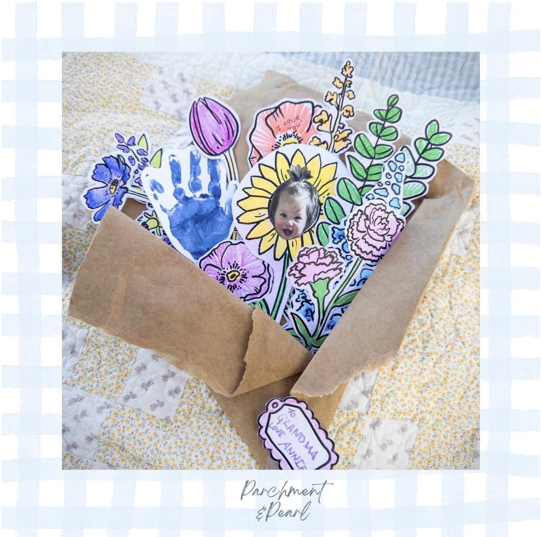 Build a Bouquet Kit| Grandparent Gift| Coloring Pages| Handprint Craft ...