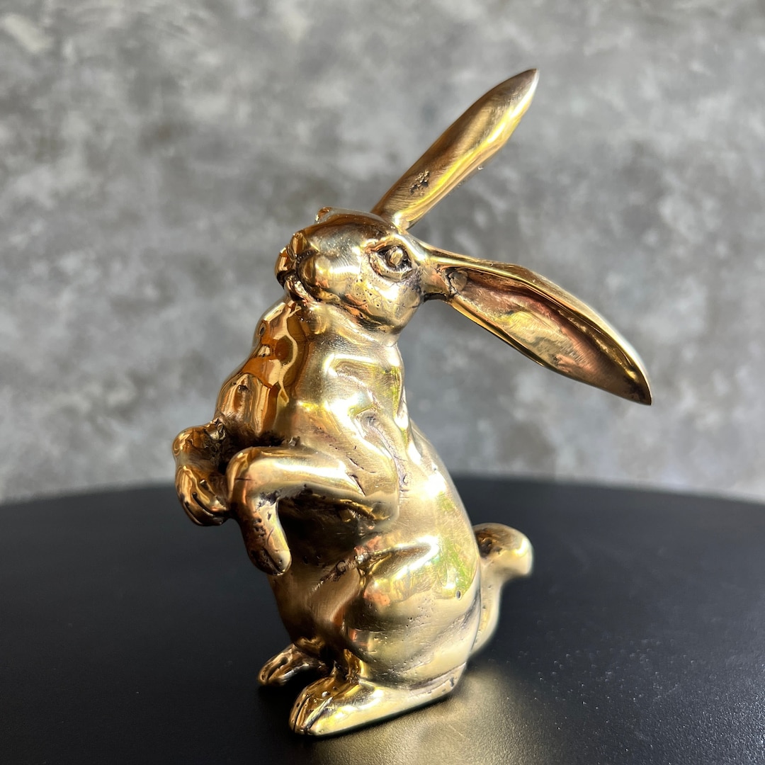 Bronze Rabbit Figurine, Brass Polished Rabbit Sculpture, Handcrafted ...