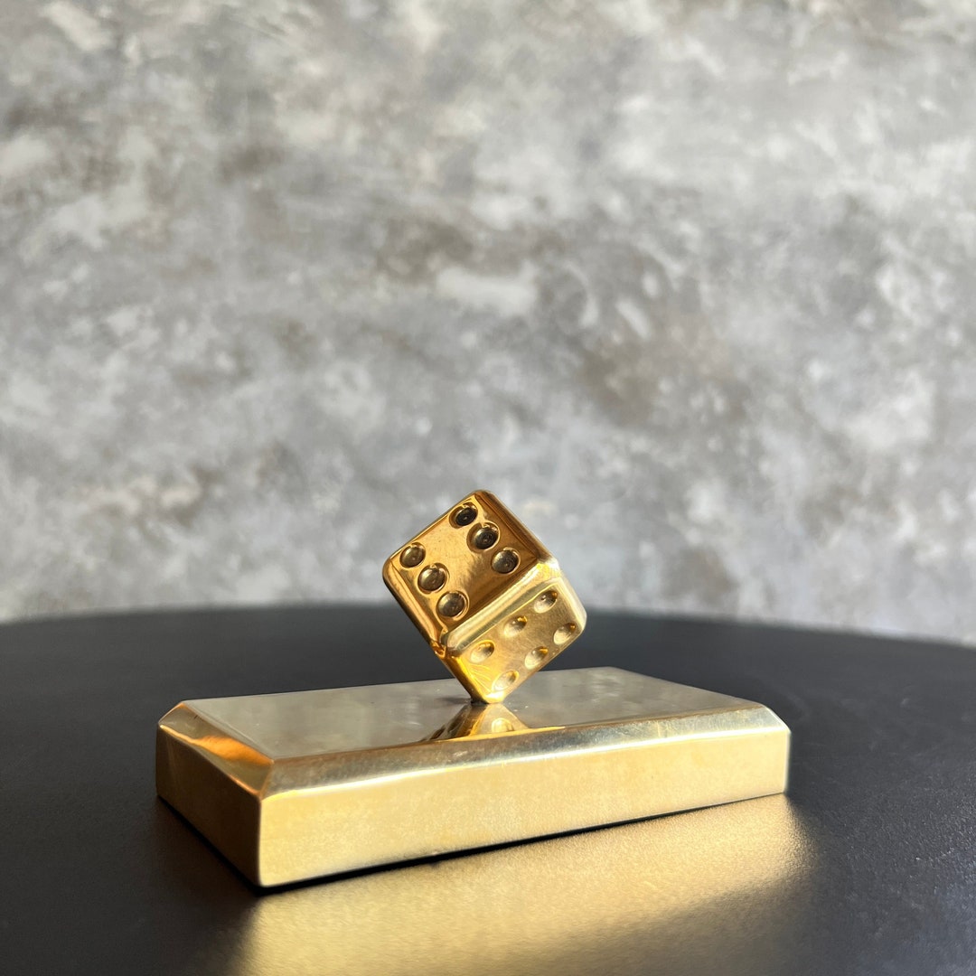 Solid Bronze Dice Statuette on Stand, Polished Dice Sculpture, Modern ...