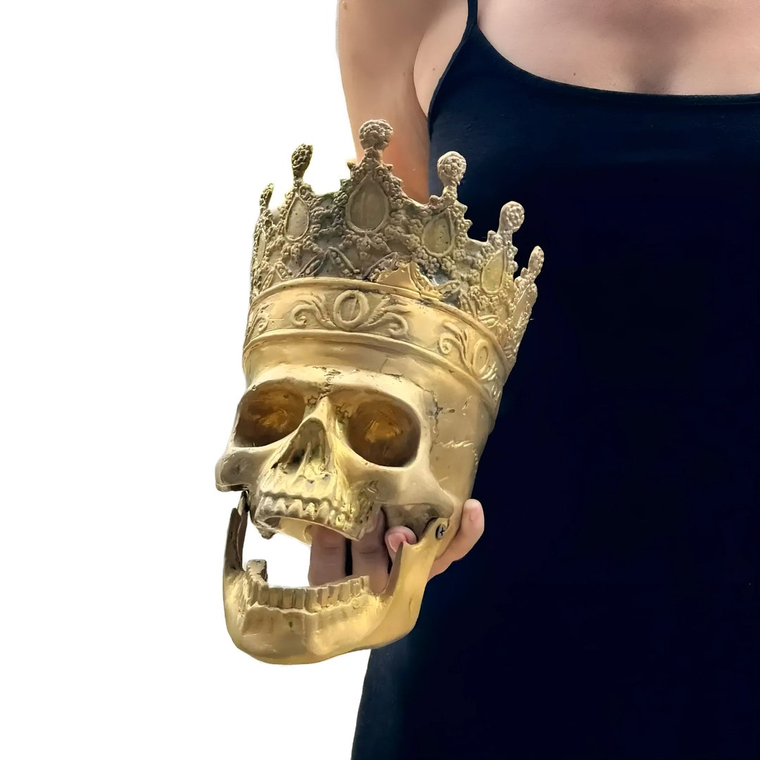 Gold Bronze Skull Statue With Crown 25 Cm / 10 Braincase Head Sculpture ...