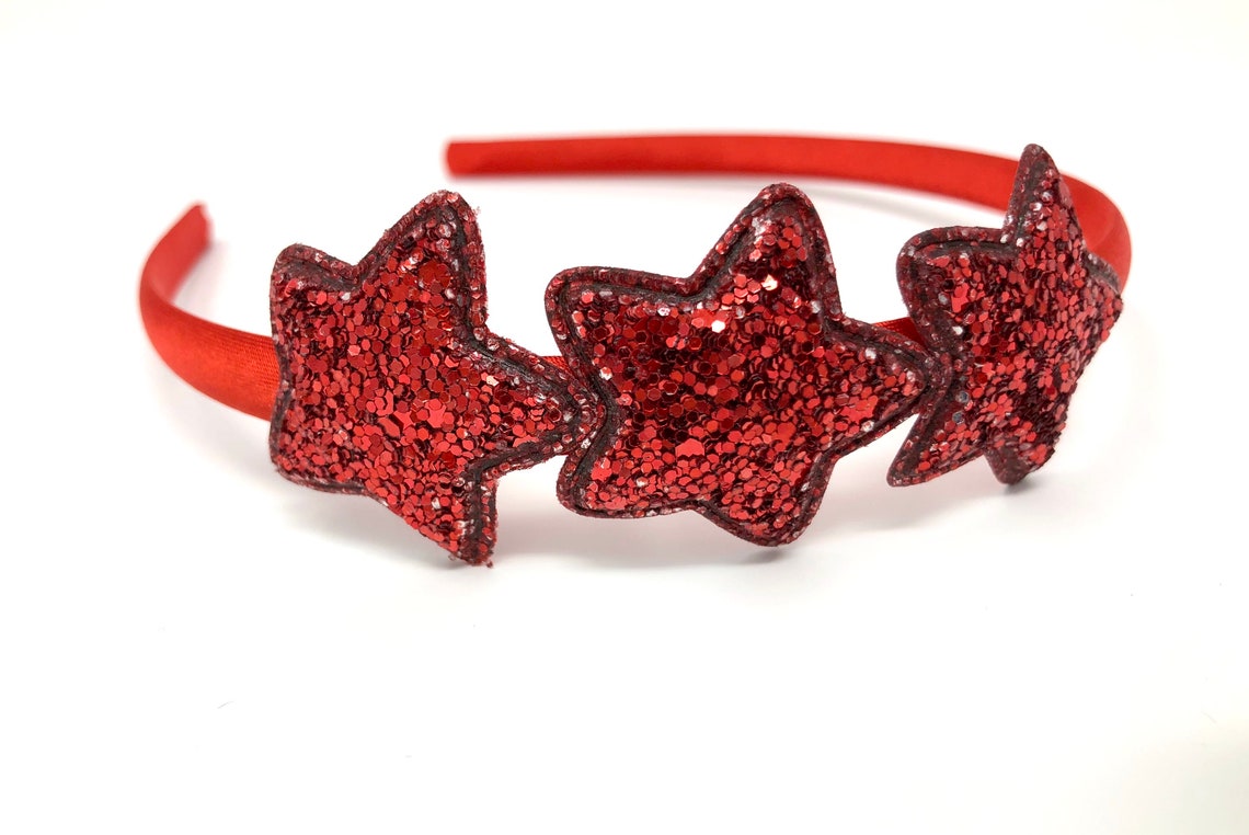 Red Satin Hairband Headband Alice Band With Red Sparkle Glitter Stars ...