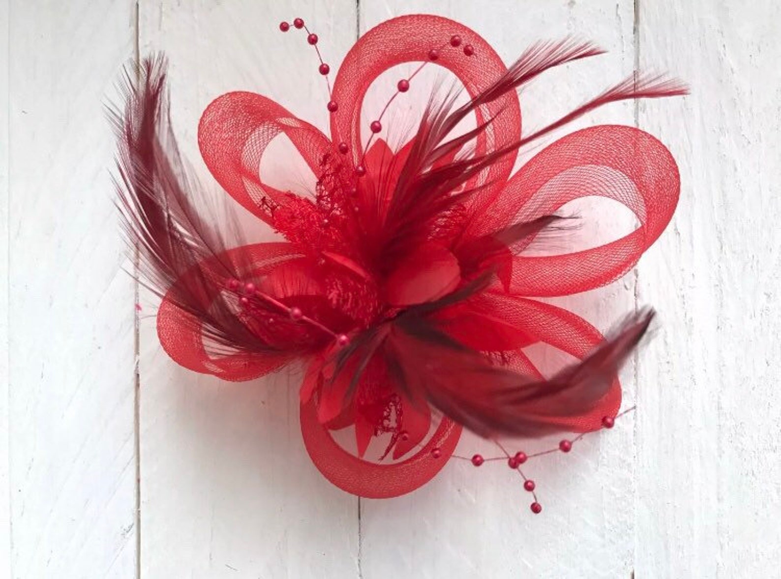 Red Feather Fascinator Hair Clip | Etsy
