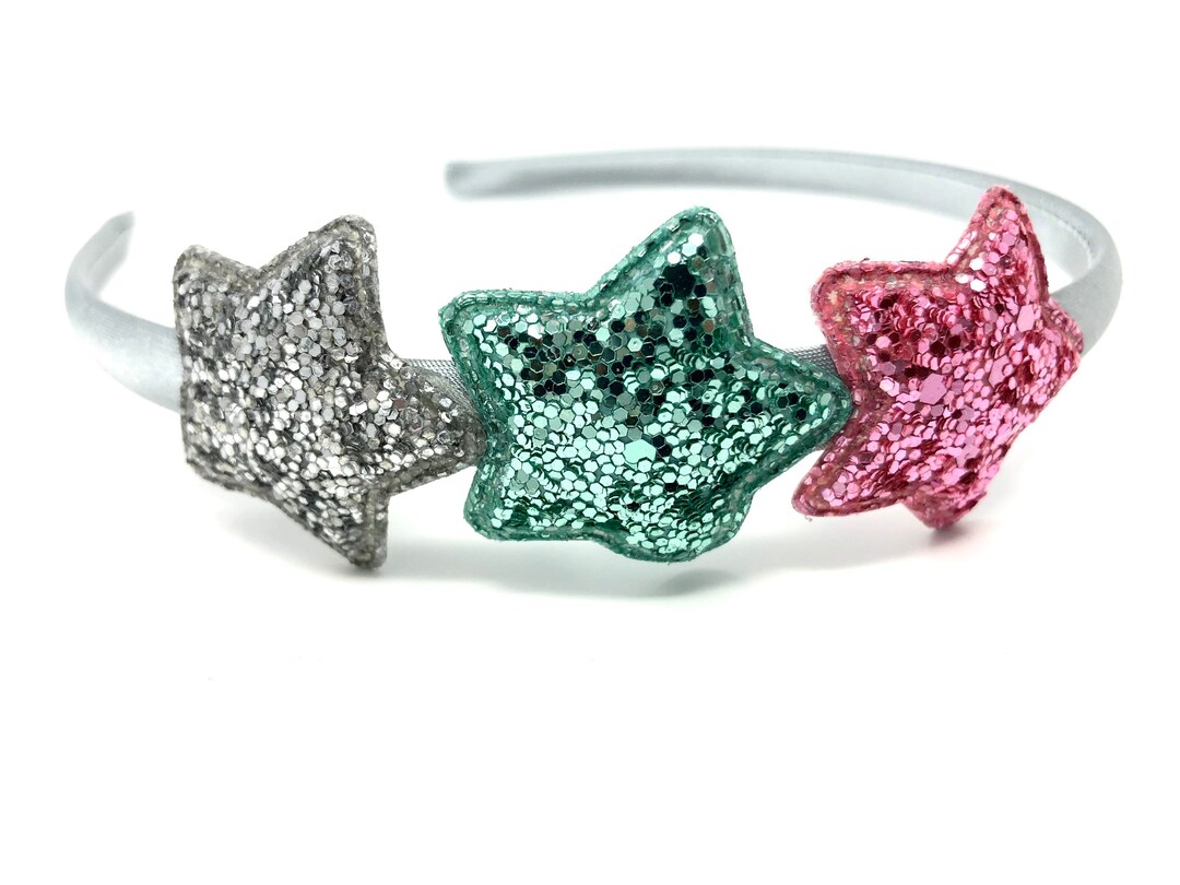 Silver Satin Hairband Sparkle Glitter Stars - Etsy