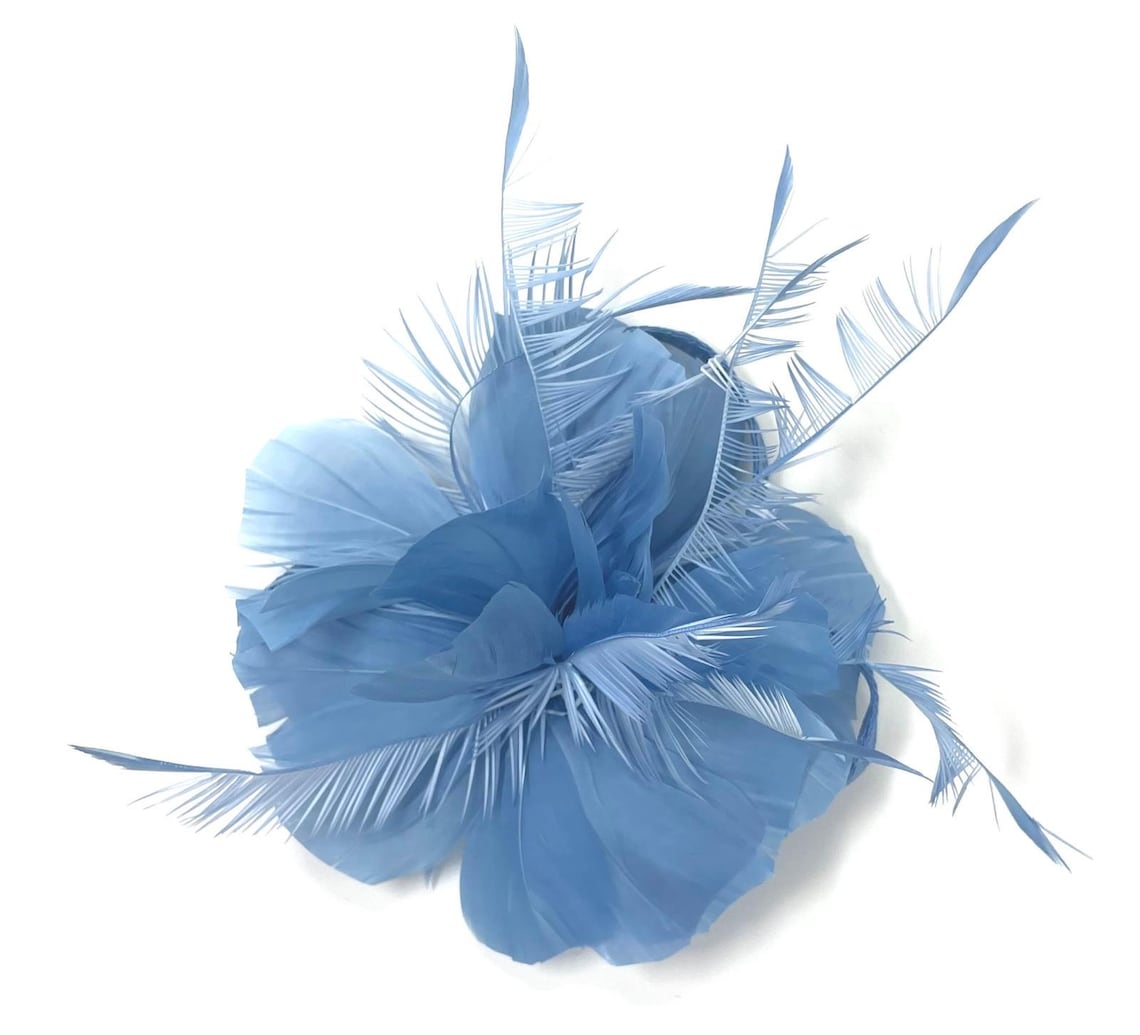 Cornflower Blue Feather Fascinator Hat for Women, Elegant Wedding Guest ...