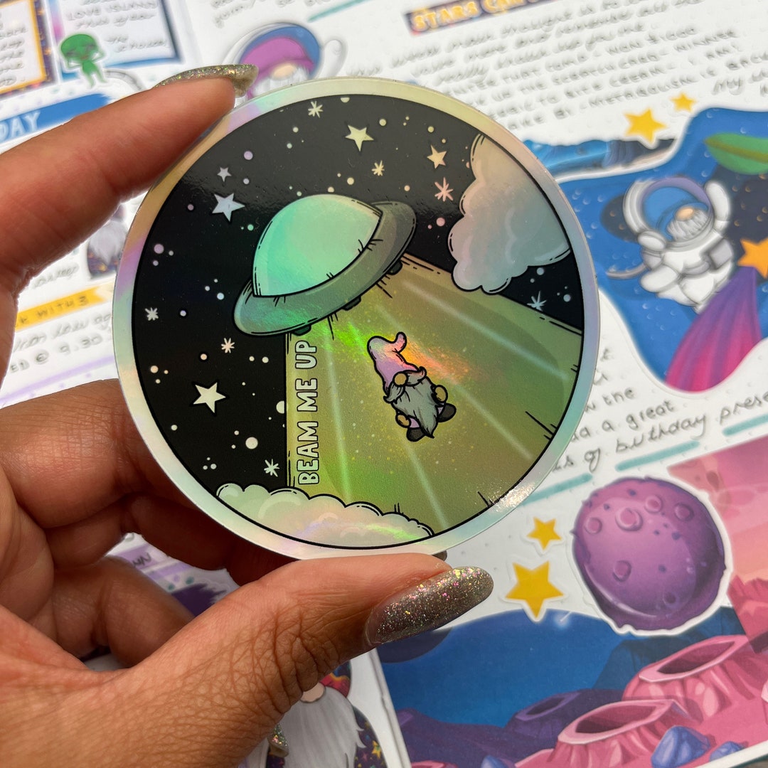 Beam Me up Gonk Holographic Vinyl Sticker- Gnome - UFO - Alien ...