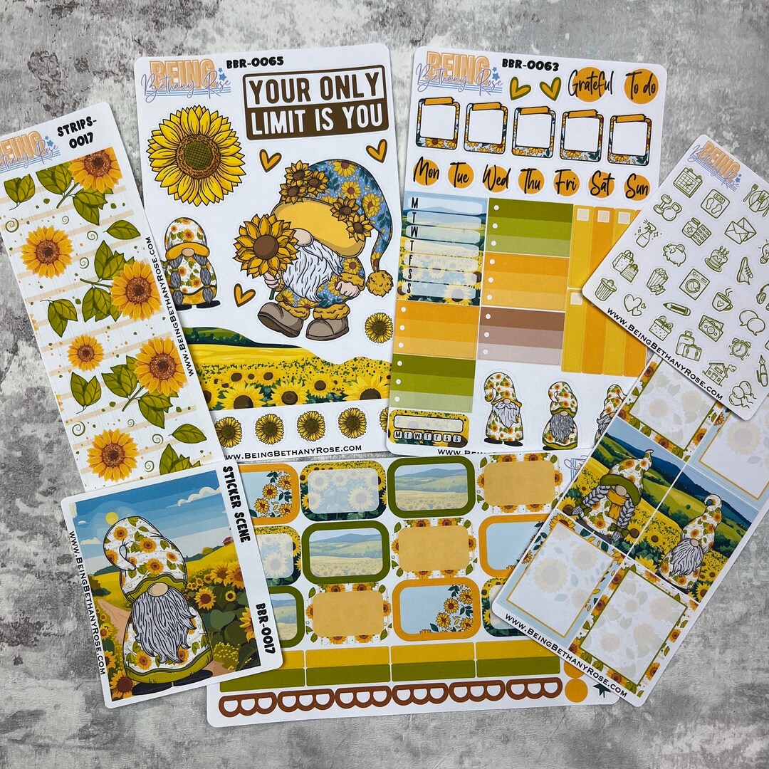 Sunflowers Bright Yellow Floral - Planner Sticker Kit - Box Stickers ...