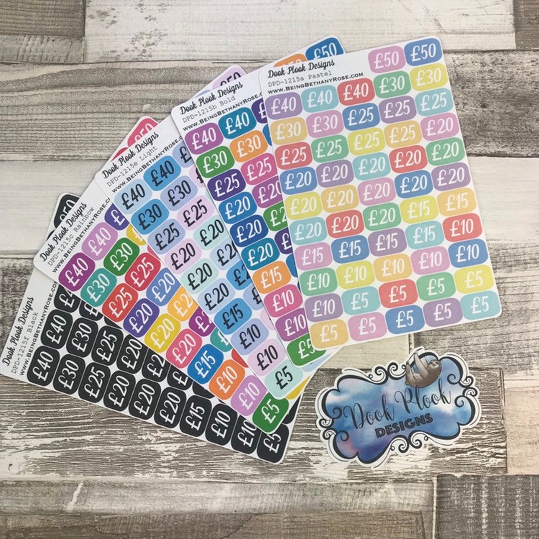 52 Week (a Grand) 1000 Pound Money Challenge Stickers for Various ...