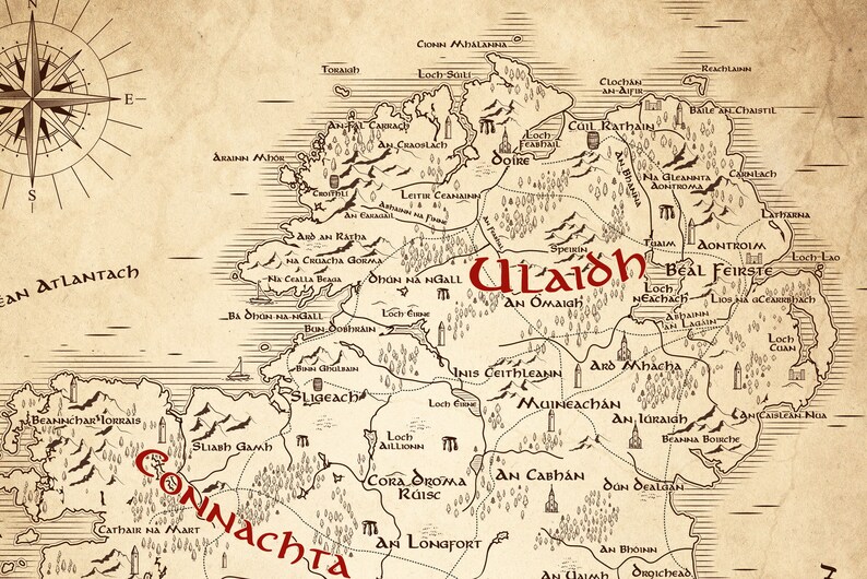 Ireland Map Fantasy Style Map of Ireland Irish Language Gaelic Ulster ...
